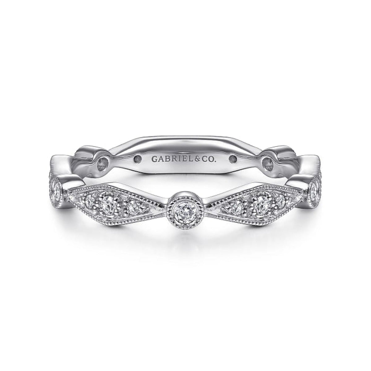 Gabriel & Co. "Vintage" Style Milgrain Stackable Diamond Ring - LR4749 ...